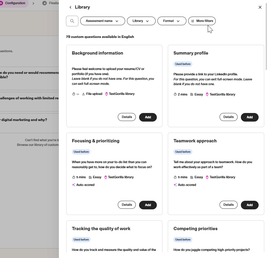 Using custom questions – TestGorilla Help Center